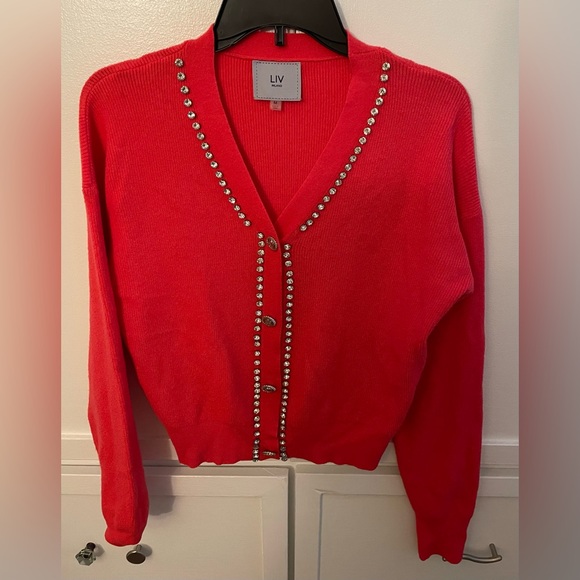 Liv Milano | Sweaters | Liv Milano V Neck Rhinestone Red Sweater Size M ...